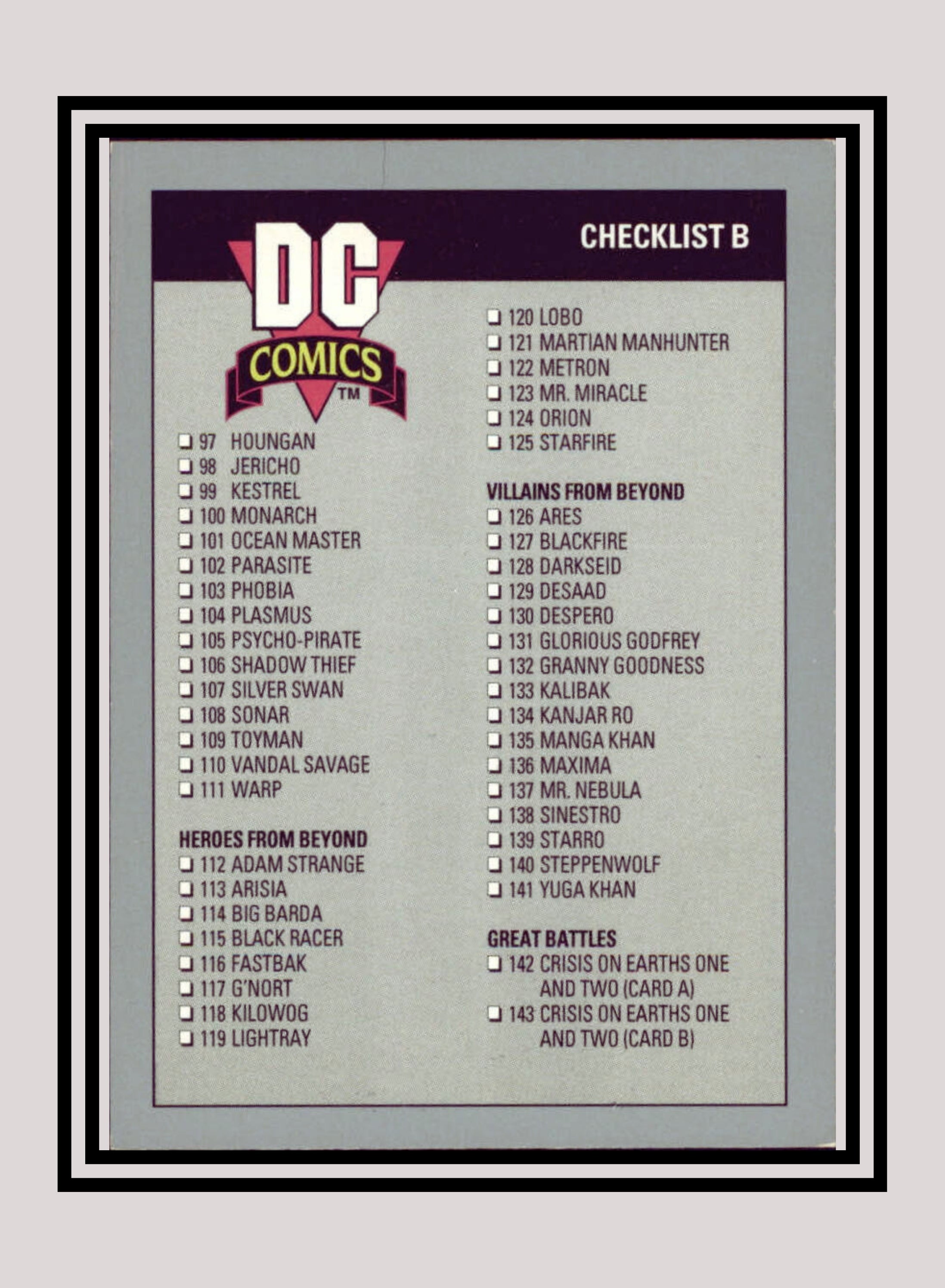 DC! 1x Checklist B (97-180) - Base (#180 - 1991 Impel DC Cosmic Cards ...